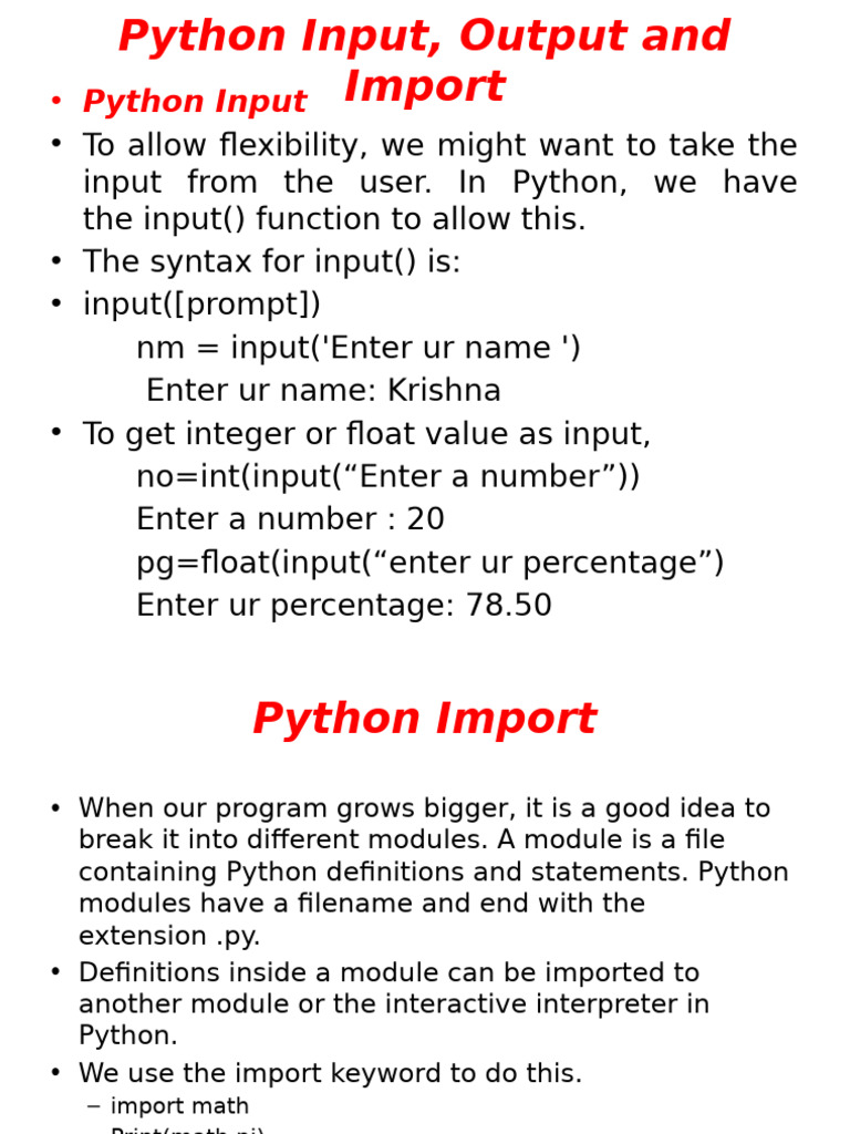 Input, Output | PDF | Python (Programming Language) | Computer Programming