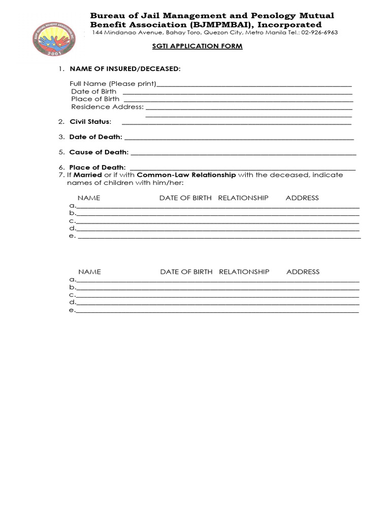 BJMPMBAI SGTI Application Form | PDF | Birth Certificate | Chess Theory