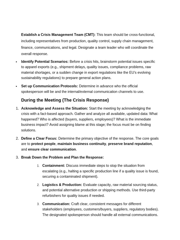Effective Crisis Management for Apparel Exports | PDF | Crisis ...