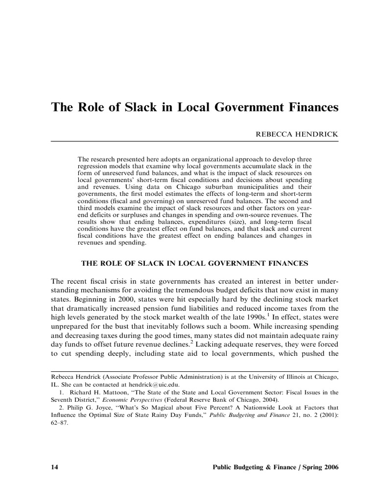 HENDRICK2006 The Role of Slack in Local Government Finances | PDF ...