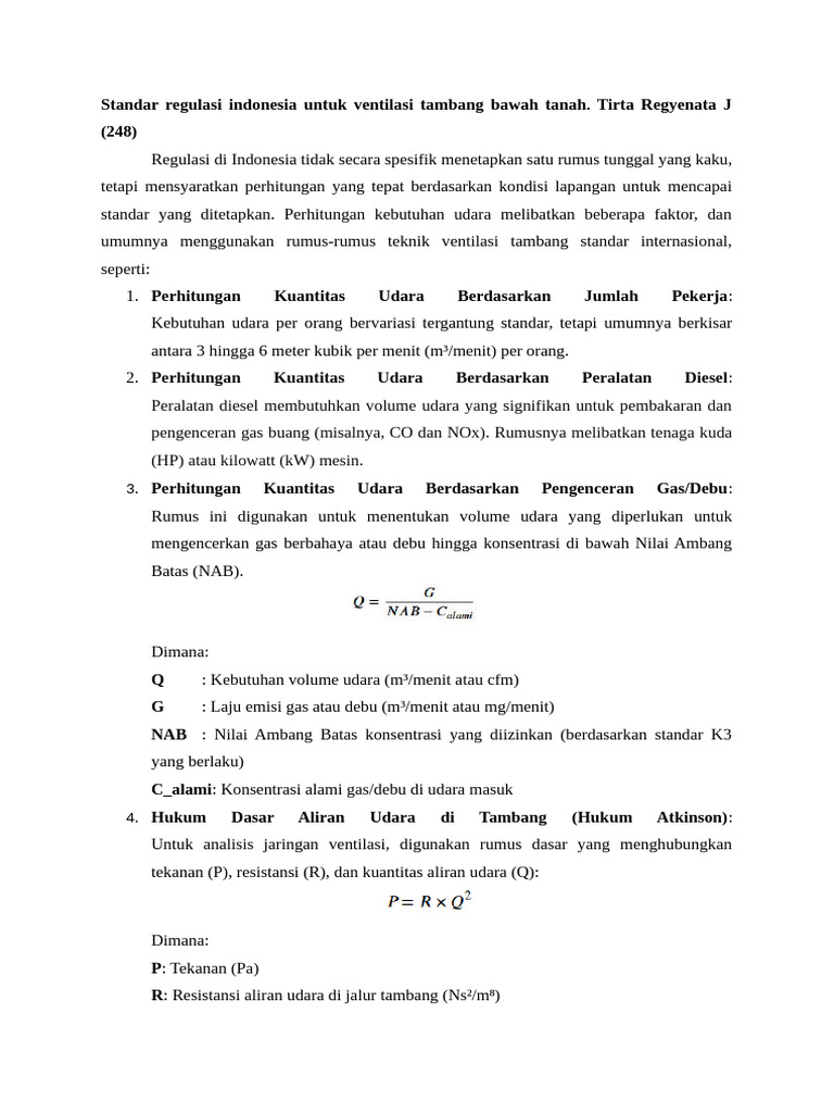 Regulasi Ventilasi Tambang Bawah Tanah | PDF