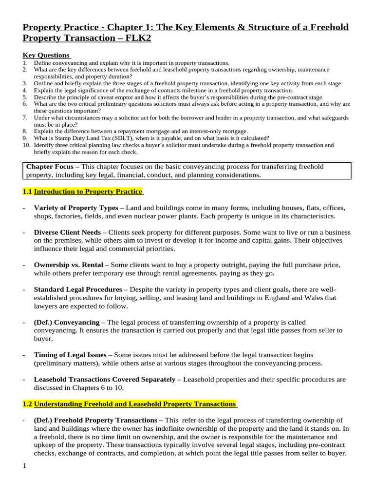 Property Practice - Chapter 1 - The Key Elements & Structure of A ...