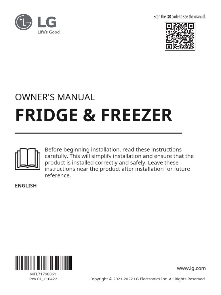 LG Fridge & Freezer Owner's Manual | PDF | Refrigerator | Ac Power ...