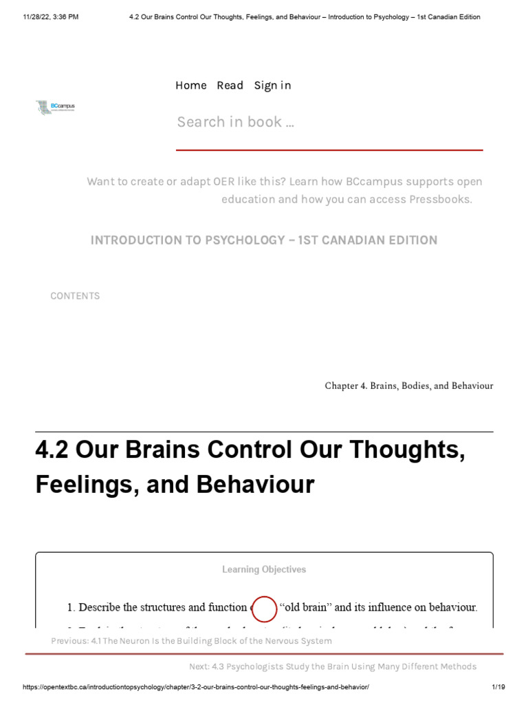 4.2 Our Brains Control Our Thoughts, Feelings, and Behaviour ...