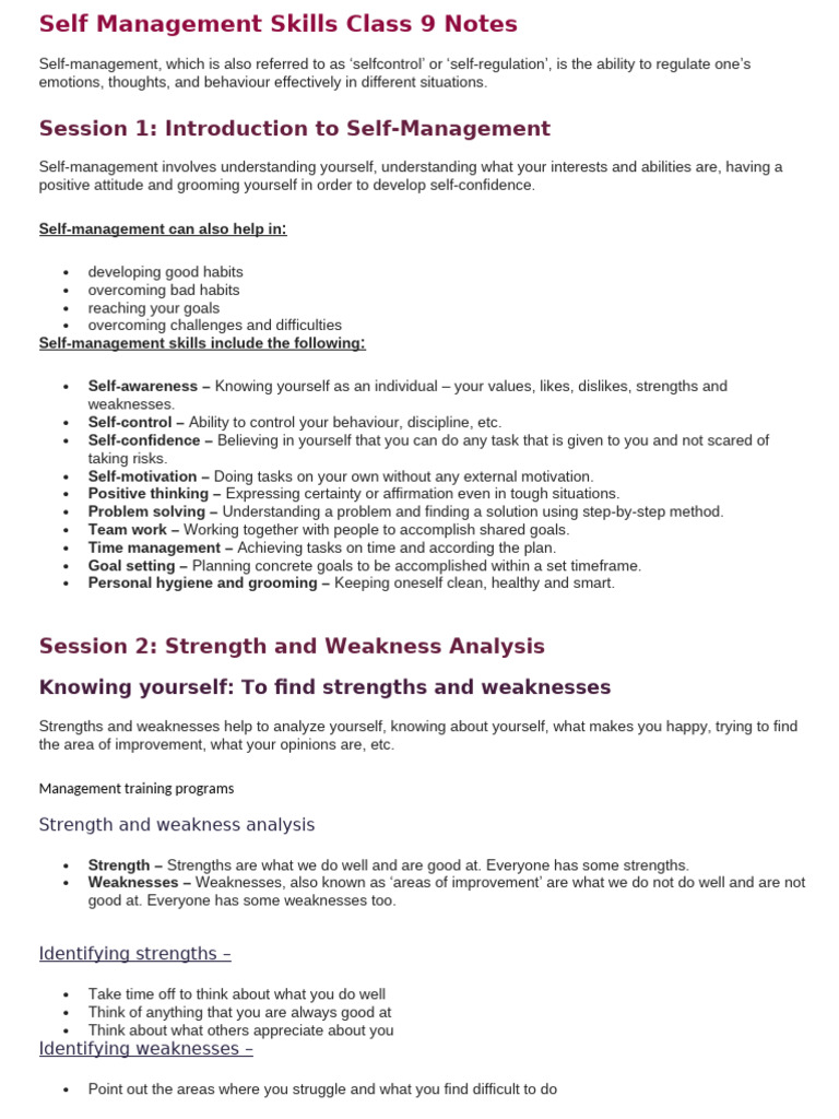 Unit 2 Self Management | PDF | Goal | Psychological Concepts