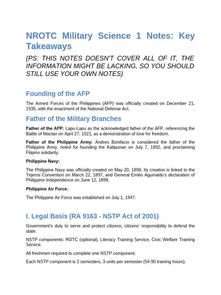 NROTC Military Science Key Notes | PDF | Military Justice | Military