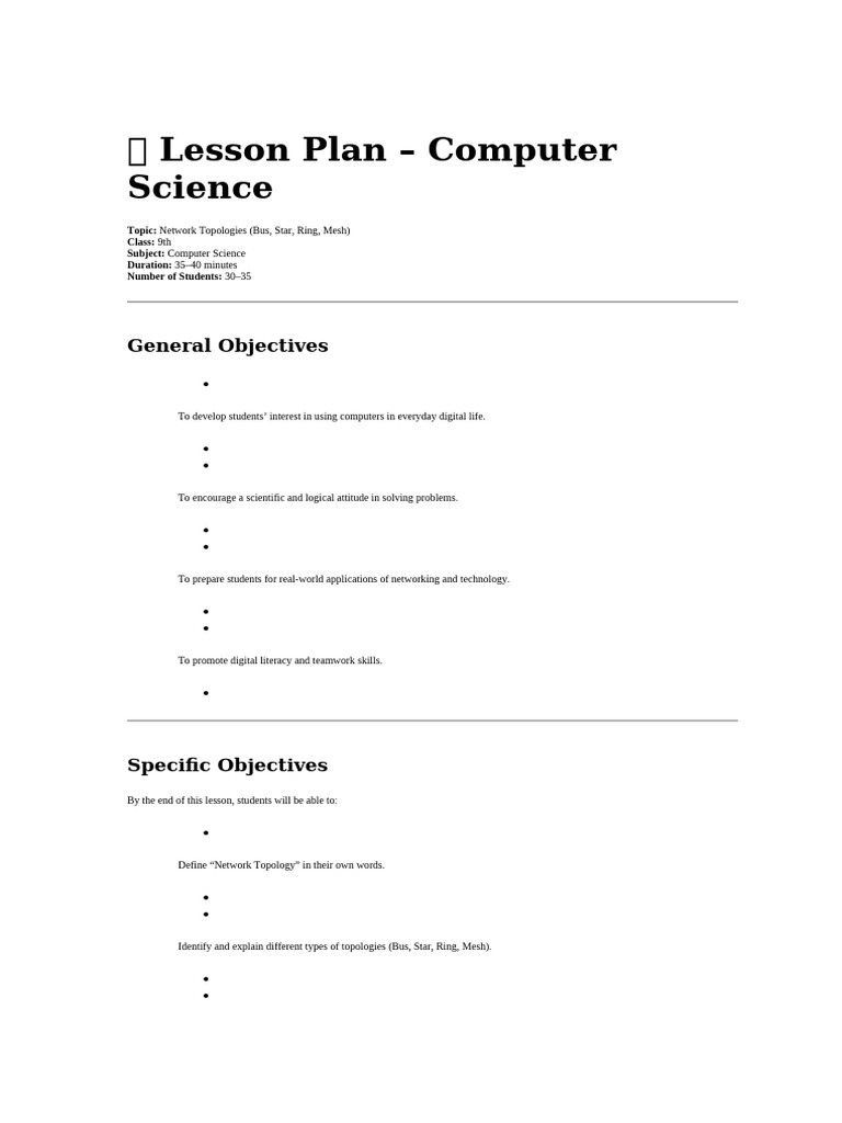 ? Lesson Plan - Computer Science | PDF | Network Topology | Computer Network
