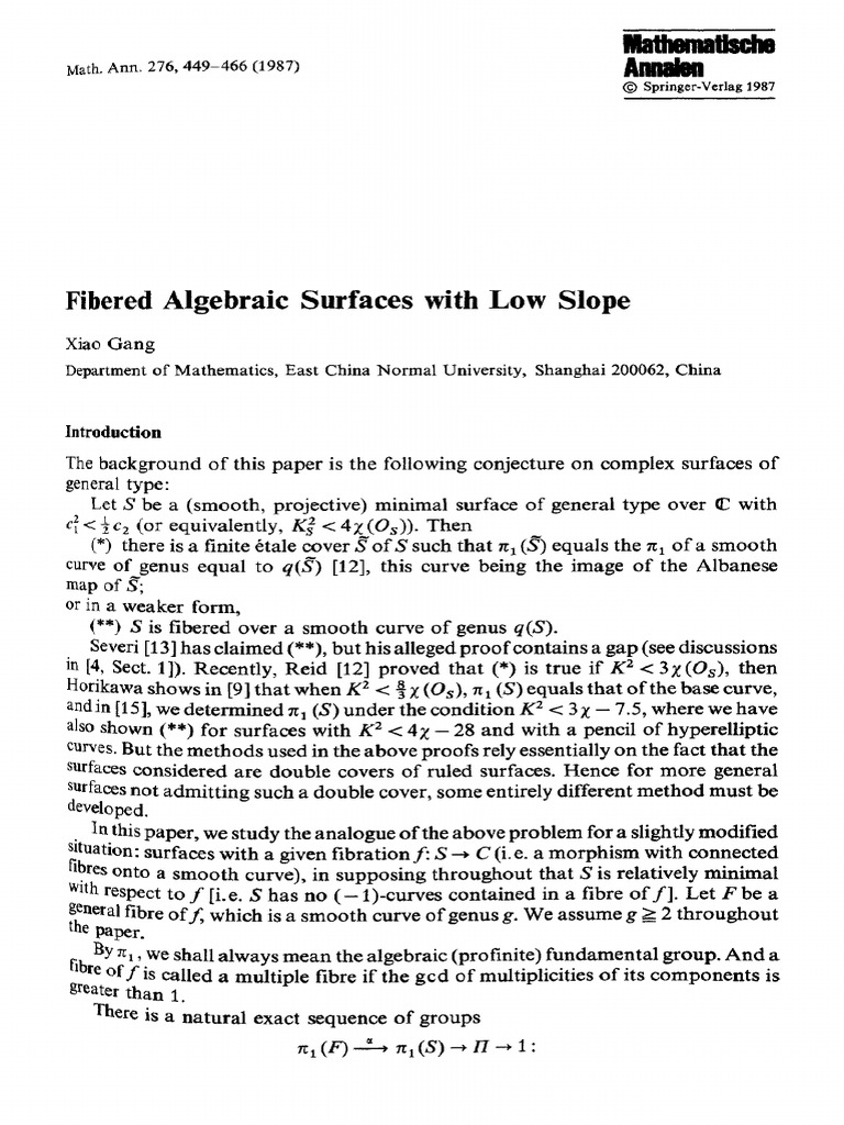 Fibered Algebraic Surfaces With Low Slope | PDF | Functions And ...