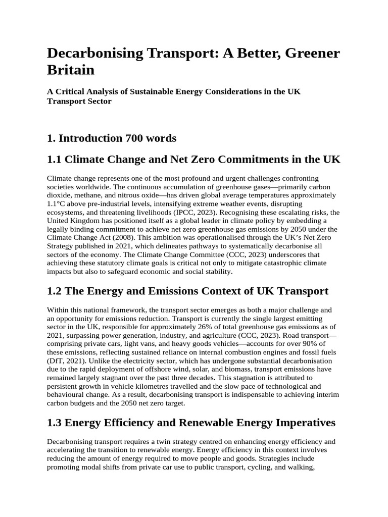 UK Transport Decarbonisation Strategies | PDF | Climate Change ...