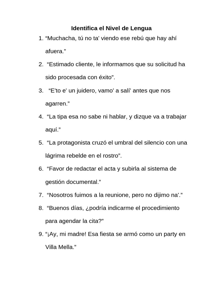 Identifica El Nivel de Lengua 2025 | PDF