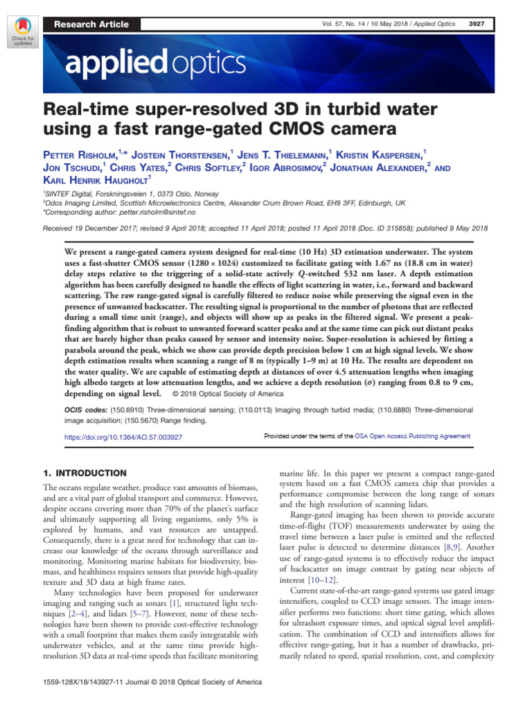 UTOFIA-2018 - Real-Time Super-Resolved 3D in Turbid Water | PDF