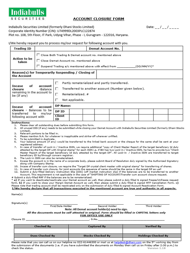 Account Closure Form 1735282100 | PDF
