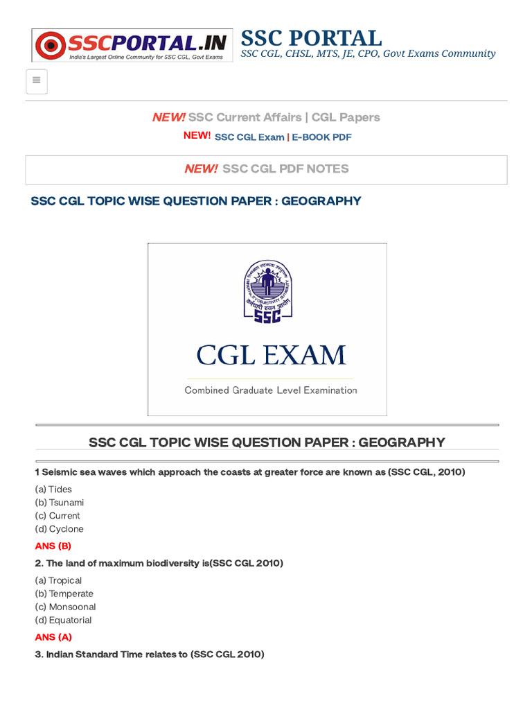 SSC CGL Geography Question Papers | PDF | Troposphere | Stratosphere