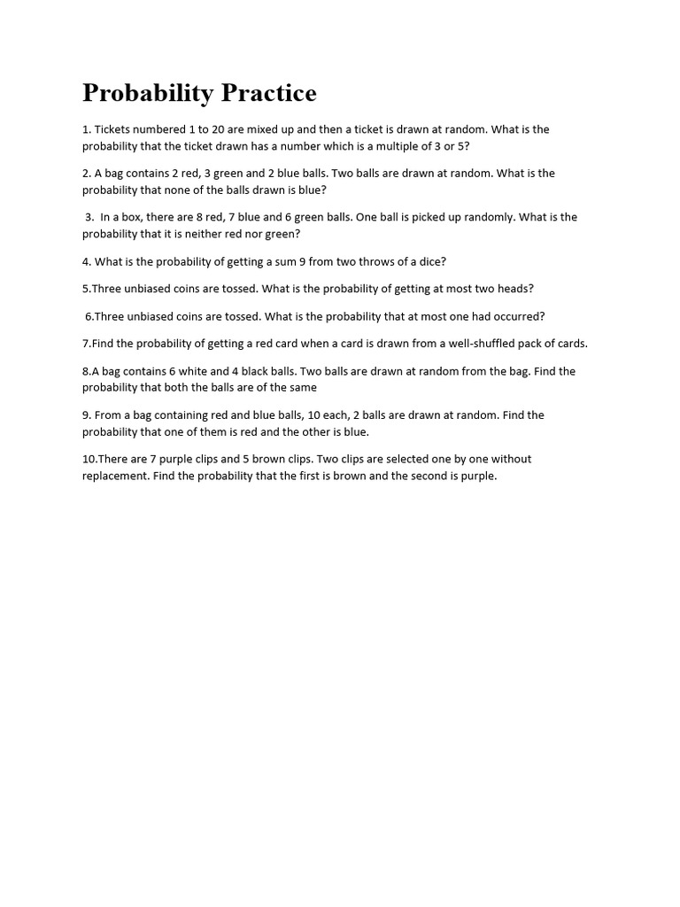 Probability Practice Questions Guide | PDF