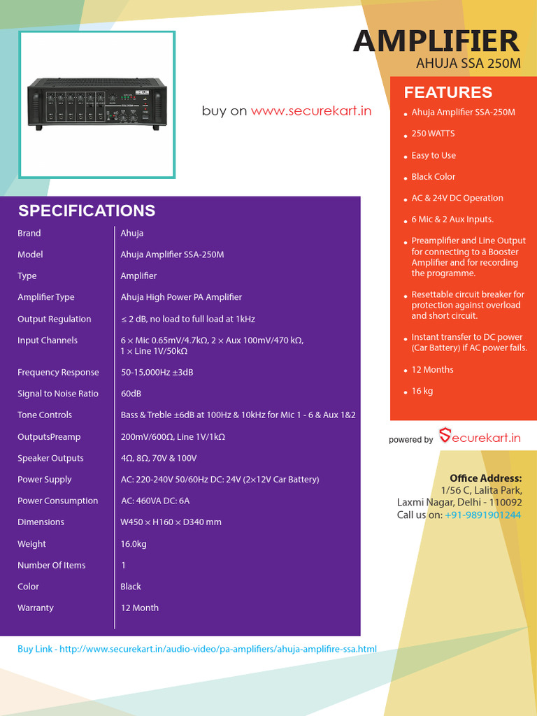 Ahuja SSA 250M Specifications Features | PDF | Amplifier | Microphone