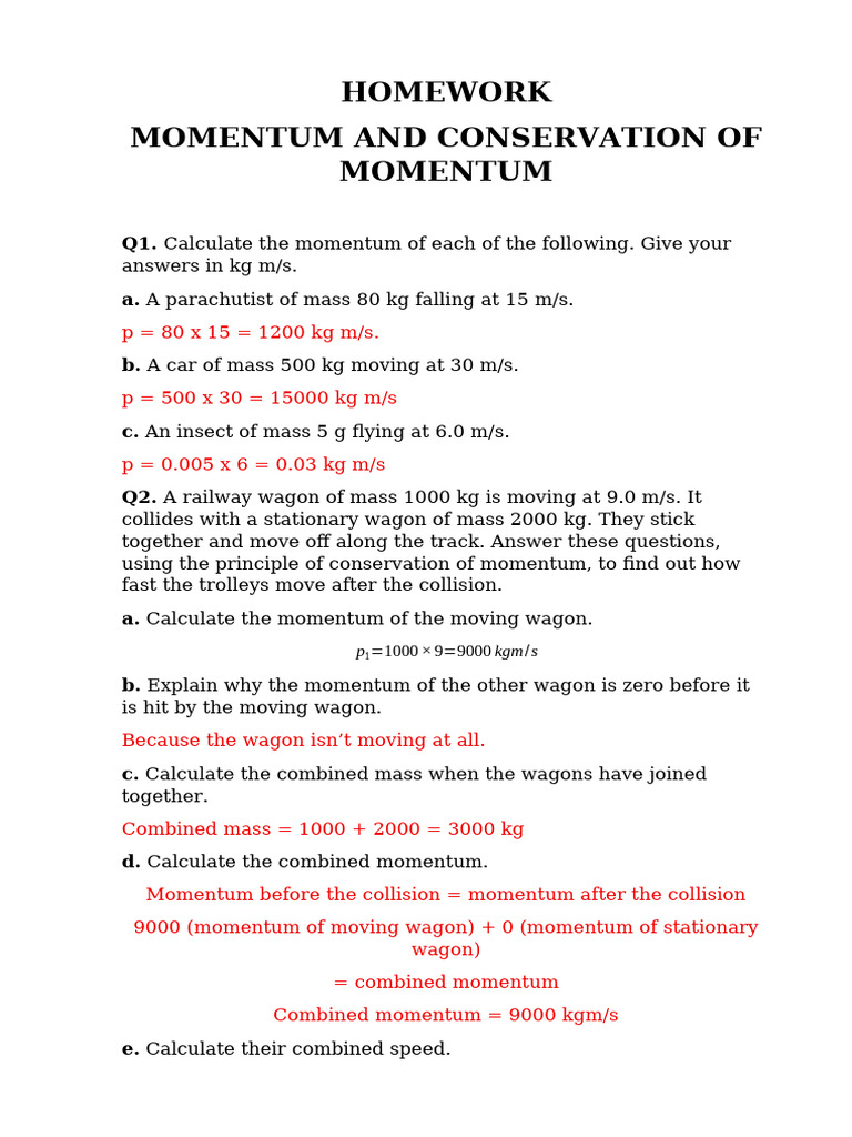 HOMEWORK - Momentum - Đã CH A | PDF | Momentum | Collision