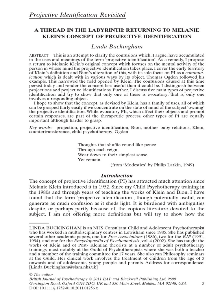 Buckingham 2012 | PDF | Object Relations Theory | Psychotherapy