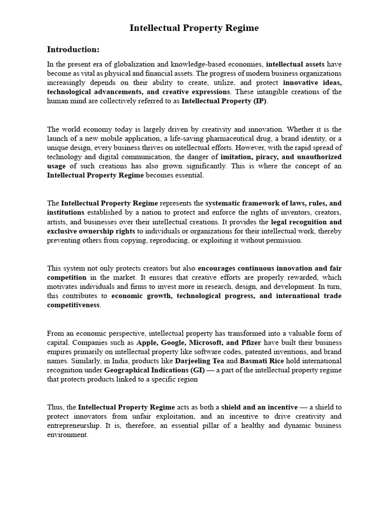 Introduction About Intellectual Property Regime | PDF | Intellectual ...