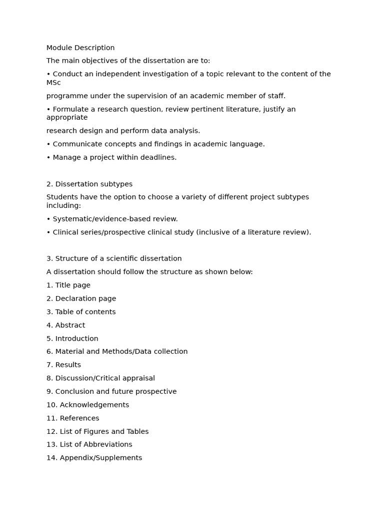 MSc Dissertation Structure and Guidelines | PDF | Methodology | Thesis
