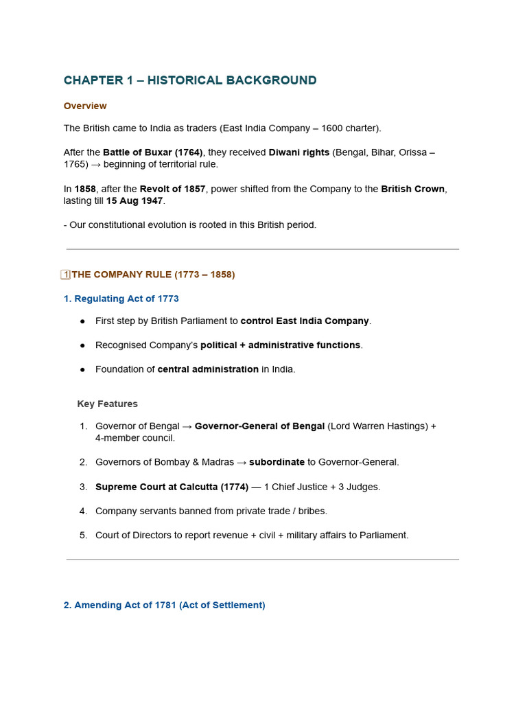 Polity Ch1 Rev. Notes | PDF | Government | British India
