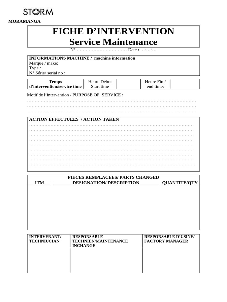 Maintenance Intervention Report Template | PDF
