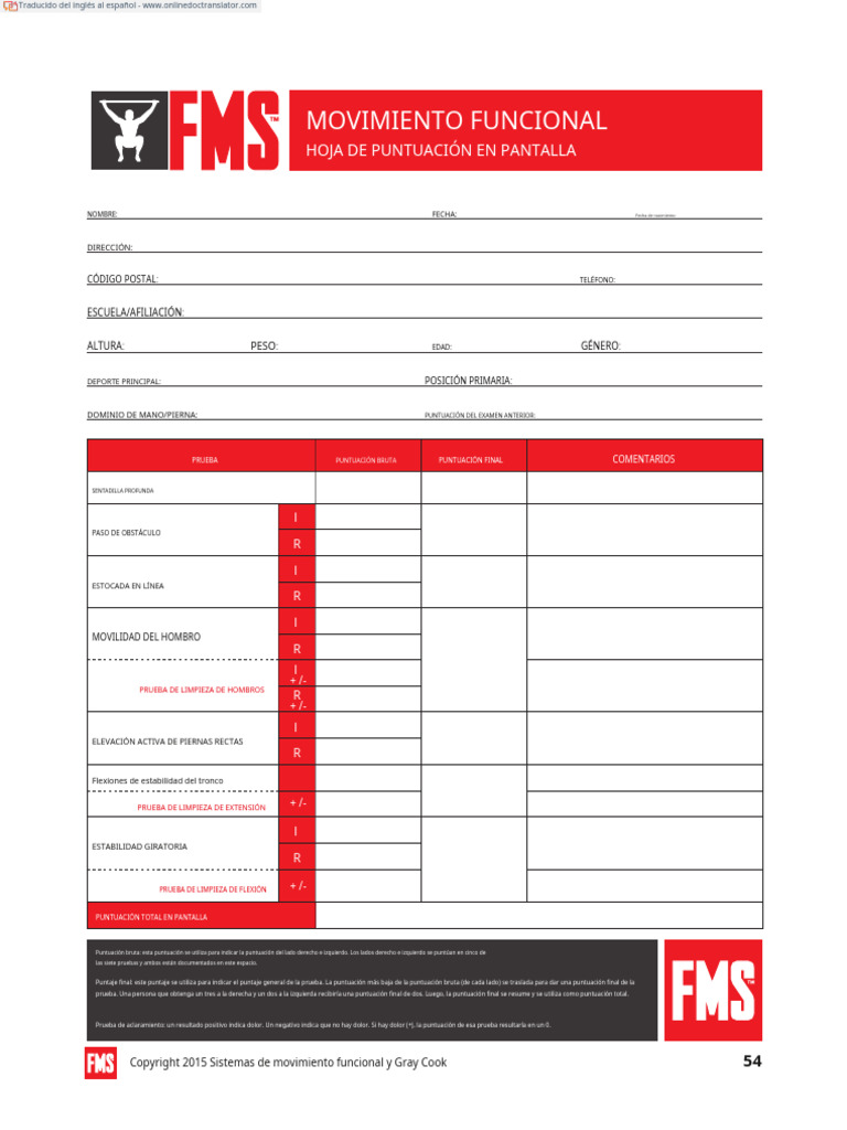 TEST FMS - En.es | PDF | Hombro | Pelvis