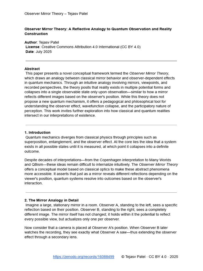 Observer Mirror Theory in Quantum Mechanics | PDF | Reality | Quantum ...