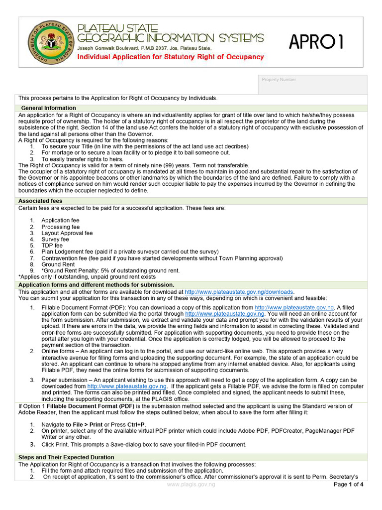 APRO1 Individual Application For Right of Occupancy | PDF | Identity ...