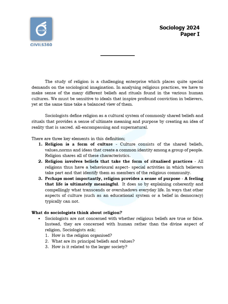 Sociology of Religion: Key Concepts | PDF | Émile Durkheim | Rituals