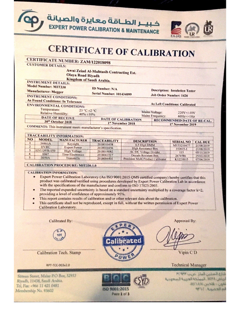 Calibration Certificate | PDF