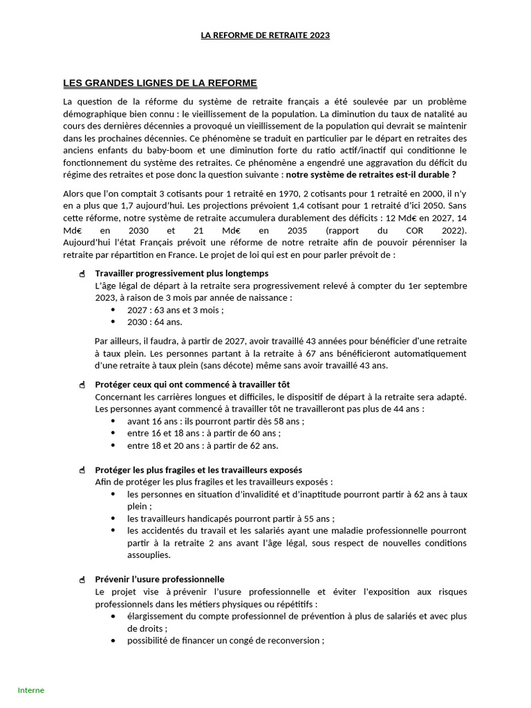 Réforme de Retraite 2023 : Principales Mesures | PDF | Retraite | Économie