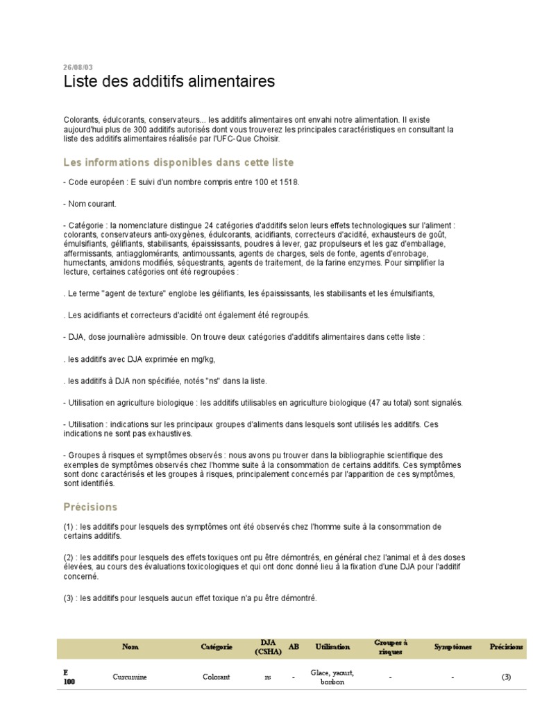 Liste des additifs alimentaires E | PDF