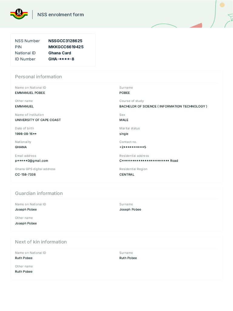 NSS Enrolment Form for IT Students | PDF