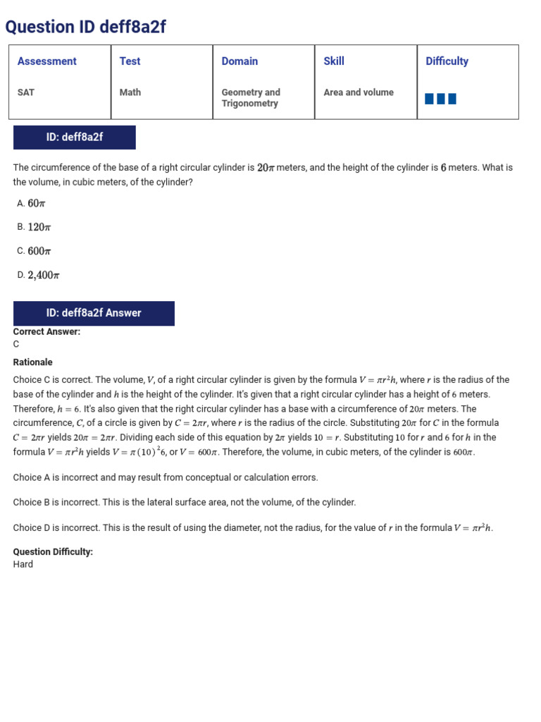 Area and Volume 3 Answer Key | PDF | Area | Sphere