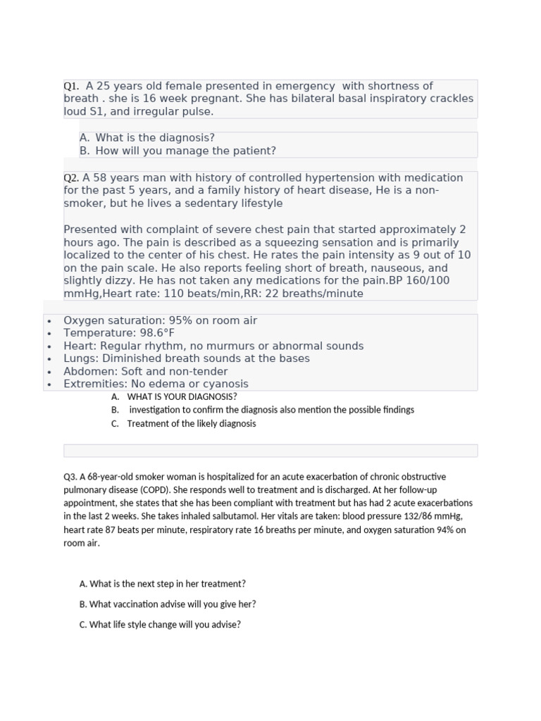 Cvs Seq Class Test Final Yr | PDF | Medical Diagnosis | Breathing