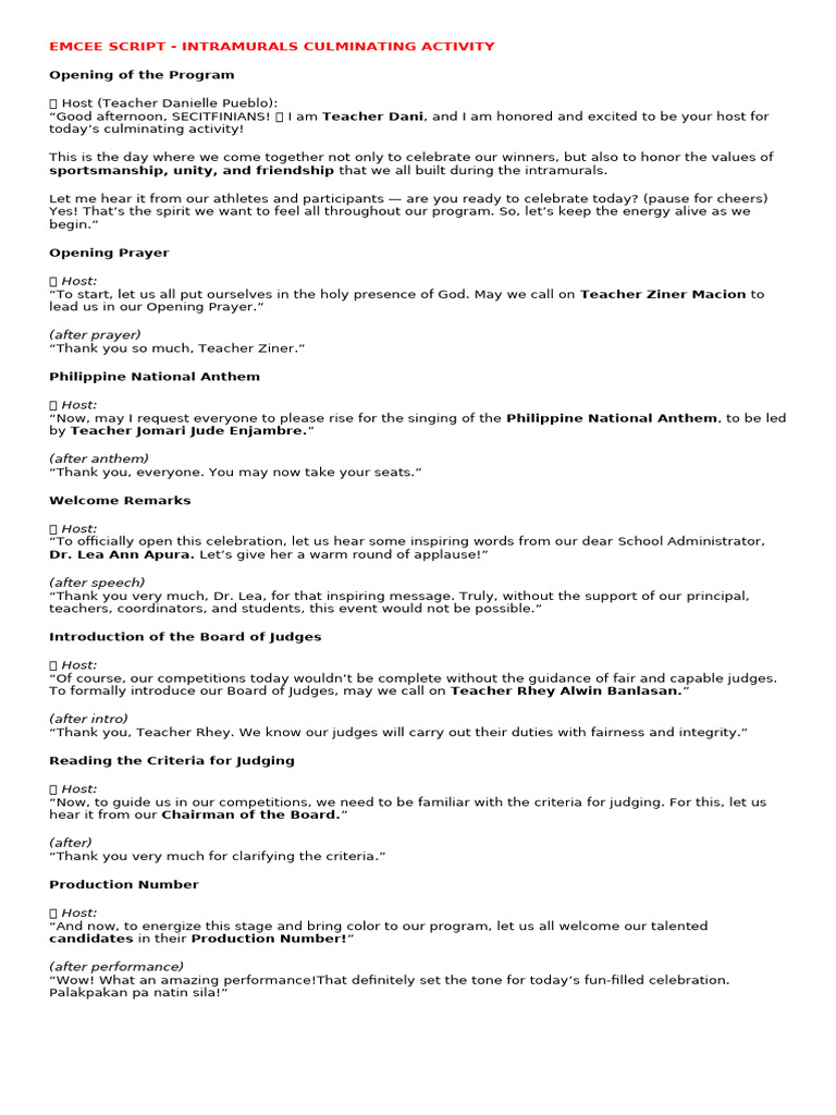 Emcee Script | PDF