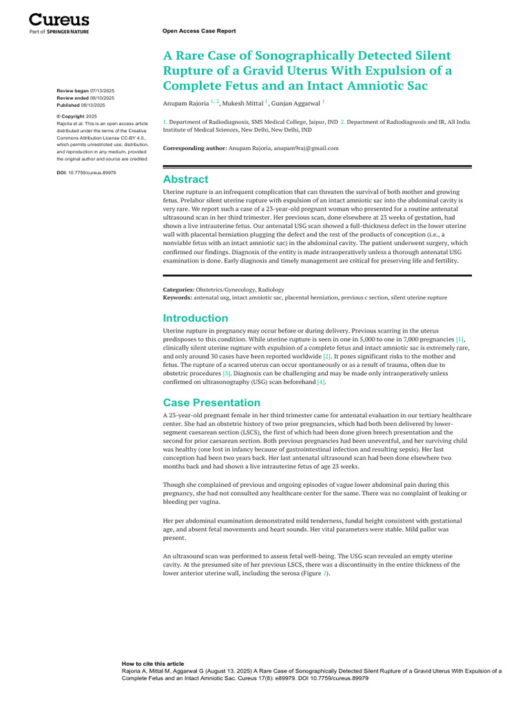 Case report -A Rare Case of Sonographically Detected Silent Rupture of ...
