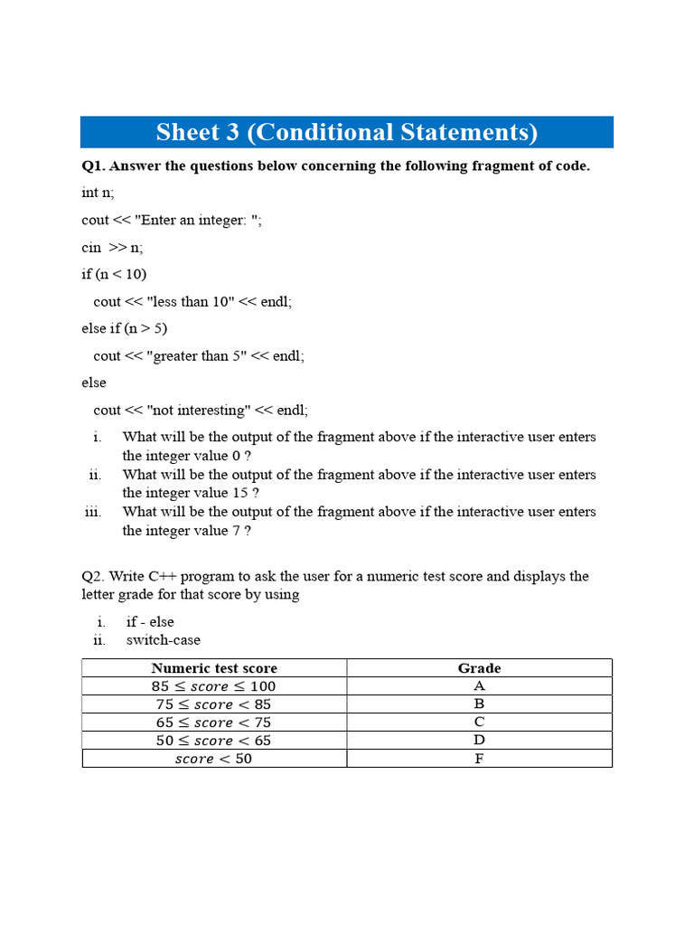 Sheet 3 - (Conditional Statements) | PDF