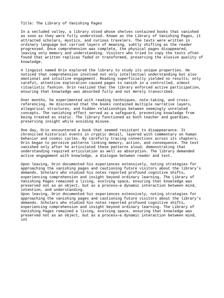 Title The Library of Vanishing Page | PDF | Reading Comprehension ...
