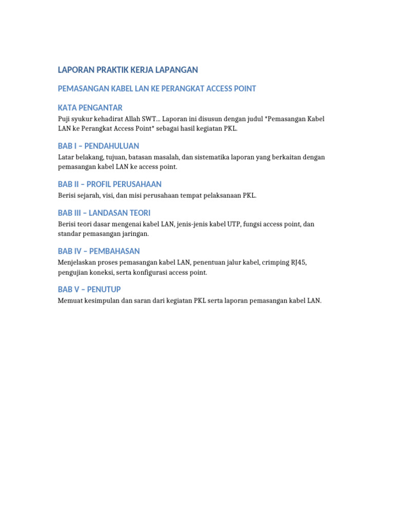 Laporan Pemasangan Kabel LAN Ke Access Point | PDF