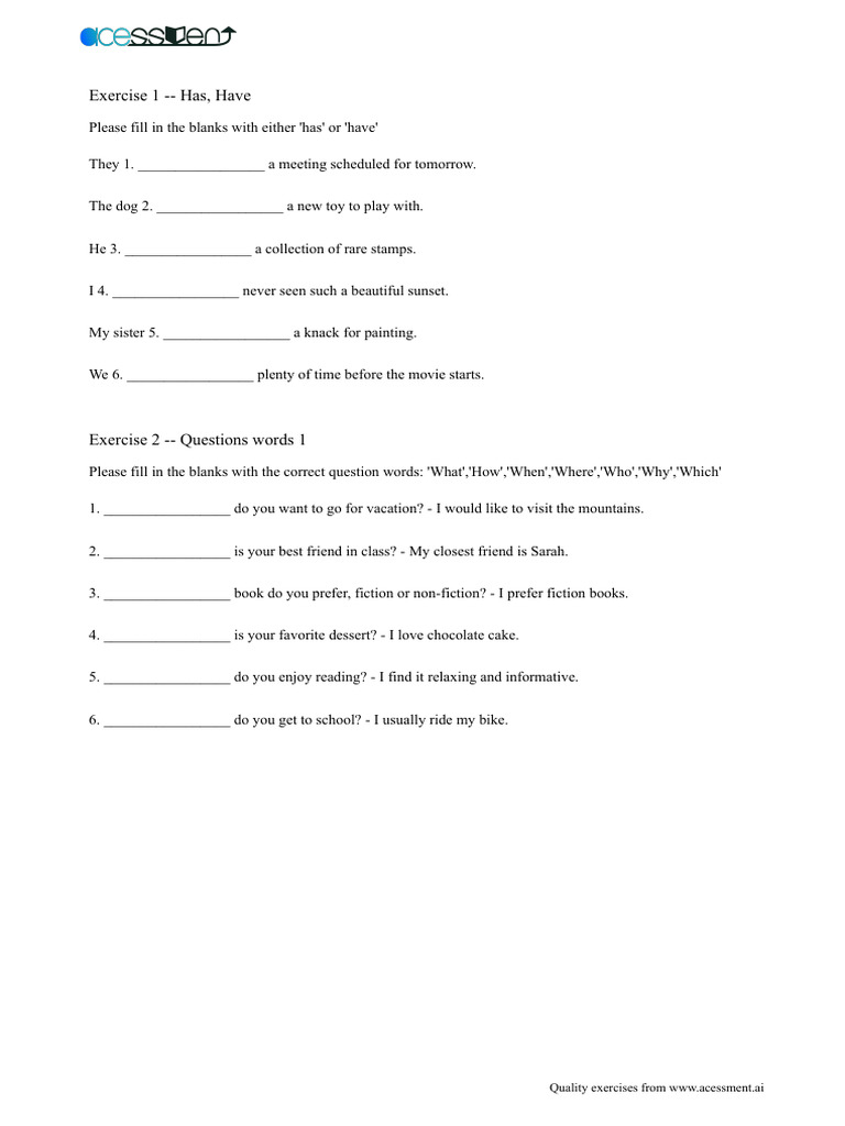 P1 Grammar Exercise Sample | PDF