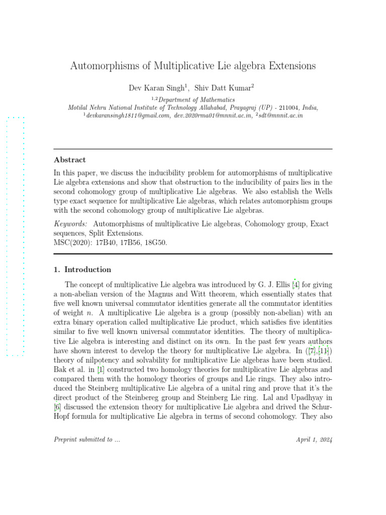 Automorphisms in Multiplicative Lie Algebras | PDF | Lie Algebra | Ring ...