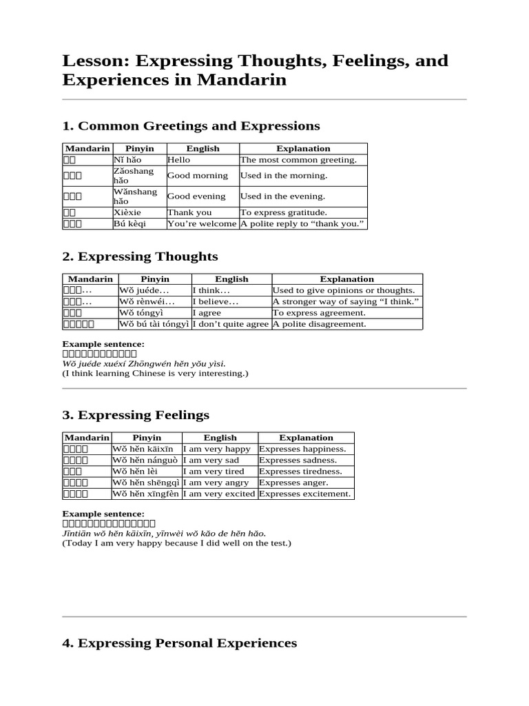 L1 Expressing Thoughts Feelings and Experiences 1 | PDF