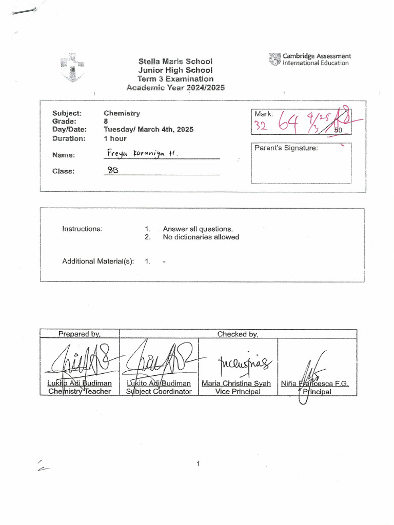 STELLA MARIS IGCSE Chemistry Grade 8 Term 3 (2024 - 2025) Term 3 ...
