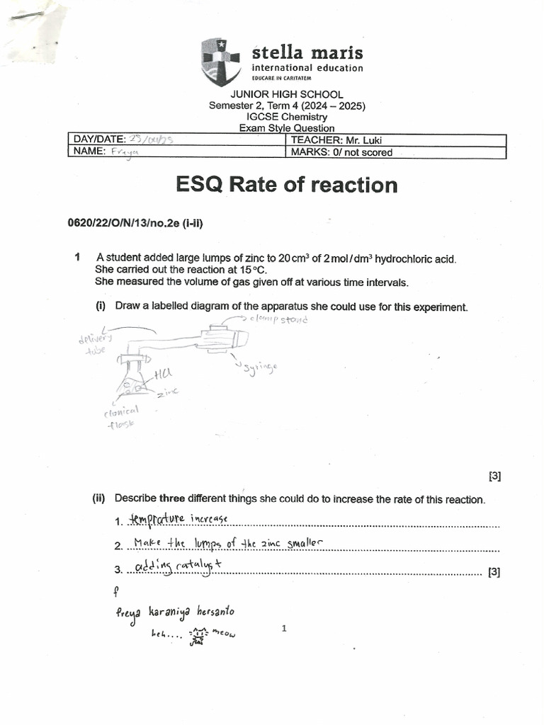 STELLA MARIS IGCSE Chemistry Grade 8 Term 4 (2024 - 2025) Exam Style ...