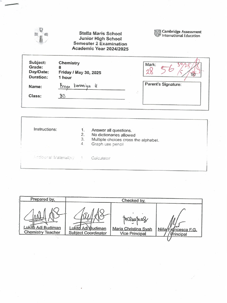 STELLA MARIS IGCSE Chemistry Grade 8 Term 4 (2024 - 2025) Term 4 ...