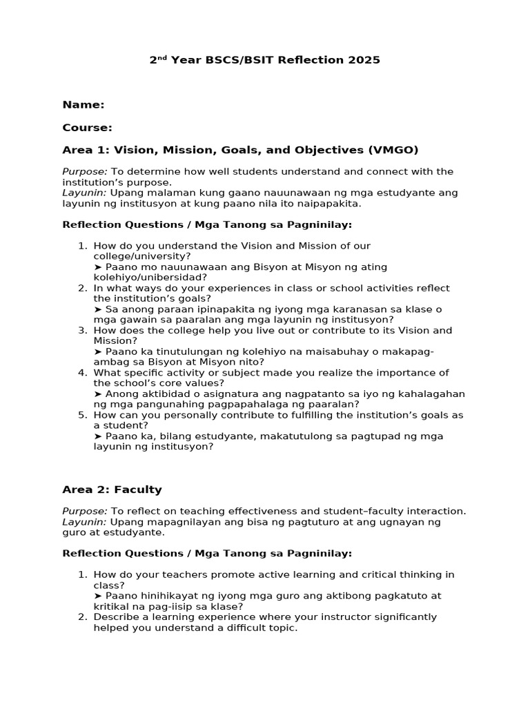 2nd Year BSCS Reflection 2025 | PDF