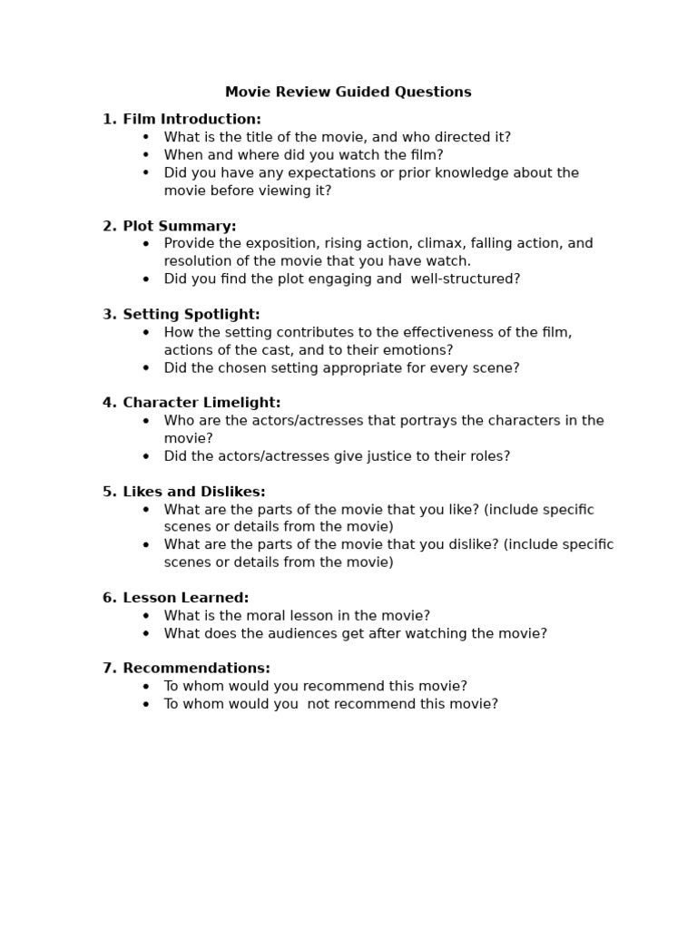 Movie Review Guided Questions | PDF
