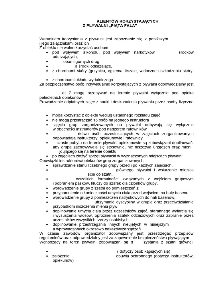 BCS Regulamin Plywalni PIATA FALA | PDF