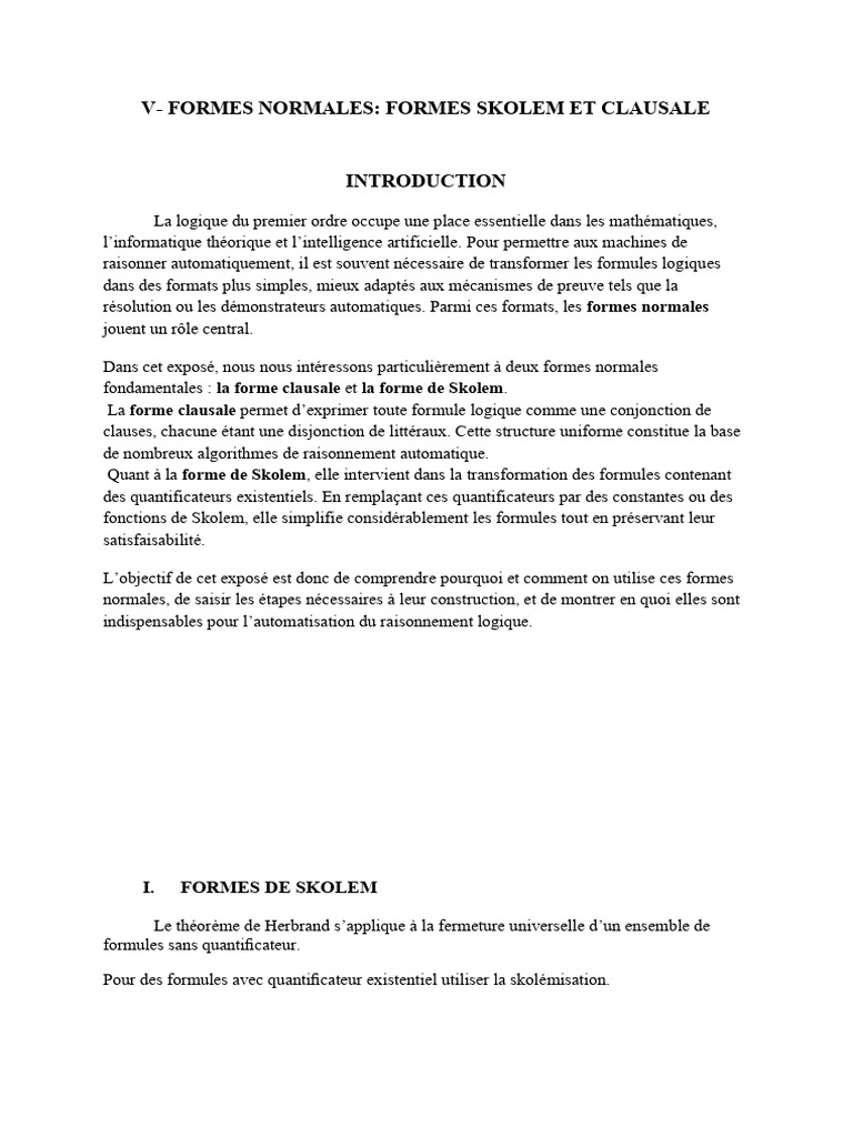 Formes Normales en Logique: Skolem et Clausal | PDF | Logique ...